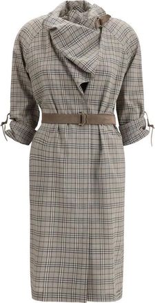 Burberry Femme, Robes, Gris, Taille: 34 FR Robe en laine &agrave; carreaux avec col ch&acirc;le