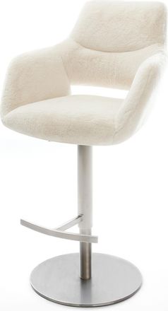 DELIFE Barstuhl Yago-Flex Pl&uuml;sch Creme-Wei&szlig; Drehfu&szlig; h&ouml;henverstellbar Edelstahl Silberfarben Taschenfederkern, Barst&uuml;hle