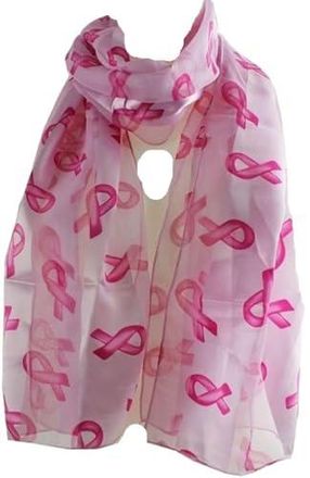 Generic &Eacute;charpe en satin rose pour la lutte contre le cancer du sein, blanc avec ruban rose imprim&eacute;, accessoire pour femme