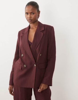 Nobody's Child Torrent Blazer im Zweireiher-Stil aus Leinenmix in dunklem Pflaumenton-Lila