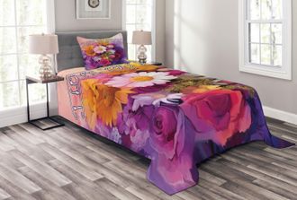 Abakuhaus Muttertag Tagesdecke Set, Blühende Rosen, Set mit Kissenbezug Maschienenwaschbar, für Einzelbetten 170 x 220 cm, Mehrfarbig