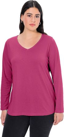 Ulla Popken Damen gro&szlig;e Gr&ouml;&szlig;en &Uuml;bergr&ouml;&szlig;en Plus Size Shirt, Slim, V-Ausschnitt, Langarm Sommerbeere 42+ 719505812-42+