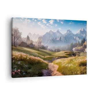 Arttor Bilder auf Leinwand Berglandschaft Weg Alpen Leinwandbild 70x50cm Wandbilder Dekoration Wohnzimmer Schlafzimmer K&uuml;che Deko Klein Wanddeko Bild Wand Ku