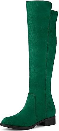 Allegra K Bottes hauteur genou &agrave; talons &eacute;pais et fermeture &eacute;clair lat&eacute;rale pour femmes Vert 41