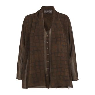 Cortana Copal- Seiden-Georgette-Hemd mit Erdendruck - - Blouses & Shirts - Damen - Braun - S
