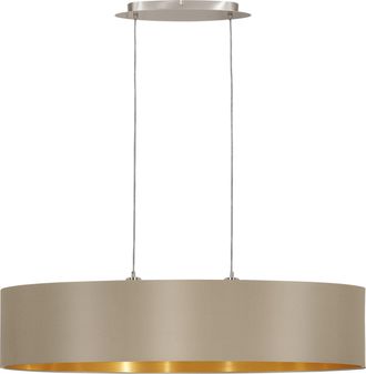 Eglo Pendellampe Maserlo, 2 flammige Textil Pendelleuchte, Hängeleuchte oval aus Metall in Silber und Stoff in Taupe, Gold, E27 Fassung, L 100 cm