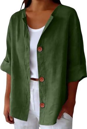 Generic Chemise boutonn&eacute;e en coton pour femme &agrave; manches 3/4, chemisiers habill&eacute;s et d&eacute;contract&eacute;s pour enseignantes, bureau, travail, printemps et &eacute;t&eacute;, Vert no