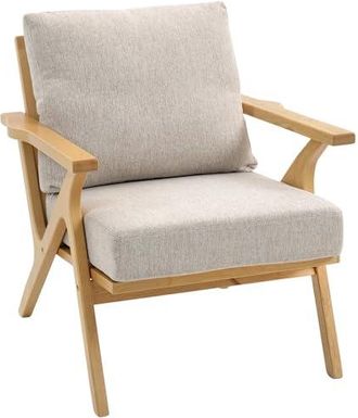 HOMCOM Fauteuil Salon, Fauteuil scandinave en Tissu Effet Lin avec Coussins épais, Assise rembourrée et Pieds en Bois dhévéa, Chaise de Salon, Chambre, Coins