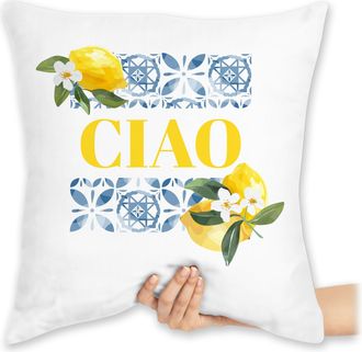 Shirtracer Kissen 40x40 Zierkissen - Statement - Limoncello Ciao | Urlaub Italien | Lebensgefühl | Limoncello-Fans | Urlaubsfeeling Italia - 40 x 40 cm - Weiß - 