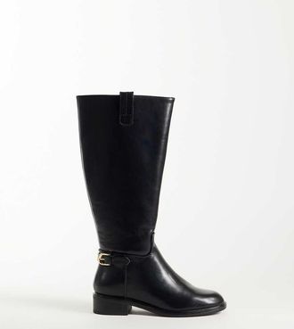 Asos Wide Fit Cecile flache kniehohe Reitstiefel in Schwarz