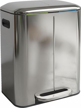 Relaxdays M&uuml;lleimer 2 F&auml;cher, 2X 20 l, entnehmbare Inneneimer, Softclose, Fu&szlig;pedal, Edelstahl, M&uuml;lltrenner K&uuml;che, Silber