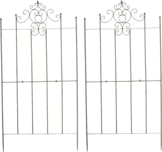 Clp 2er Set Eisen-Rankgitter Paula Im Rustikalen Landhausstil I Rankzaun Mit Stilvollen Verzierungen, Farbe:antik-grün