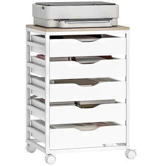 HOMCOM Caisson bureau mobile, meuble rangement sur roulettes bois avec 5 tiroirs, poignées encochées, pour travail, bureau à domicile, 50 x 40 x 74,5 cm, bla