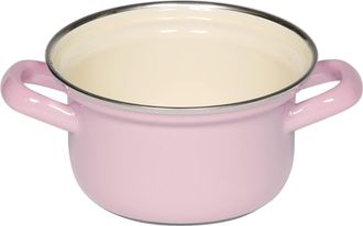 Riess 0276-006, Kasserolle mit Chromrand 12, CLASSIC - BUNT/PASTELL, Farbe Rosa, Durchmesser 12 cm, Höhe 7,3 cm, Inhalt 0,5 Liter, Emaille, OHNE DECKEL, Dec