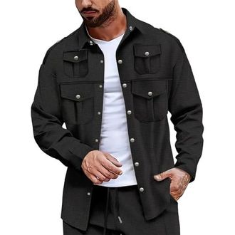Generic Chemise boutonn&eacute;e pour homme avec poche, chemise &agrave; manches longues, chemise gaufr&eacute;e, col &agrave; revers, chemise dext&eacute;rieur respirante, d&eacute;contract&eacute;e, haut d