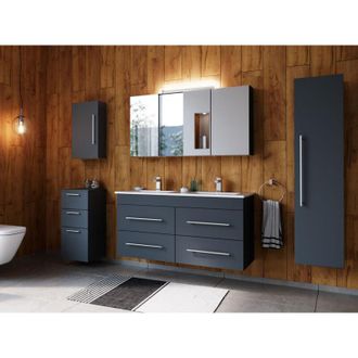 Magnolia Home Badm&ouml;belset Helios 5-teilig Spiegelschrank Hoch- Seiten- Midischrank grafit