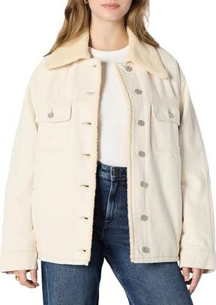 Amazon Essentials Veste en Denim Surdimensionnée Doublée en Fausse Peau de Mouton Femme, Écru, XXL