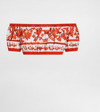 Dolce & Gabbana Top Aus Popeline Mit Majolika-print - Frau Blusen Und Tops Mehrfarbig 44