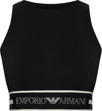 Emporio Armani Femme, Sport, Noir, Taille: 36 FR ASV Jersey Crop Top With Logo Band