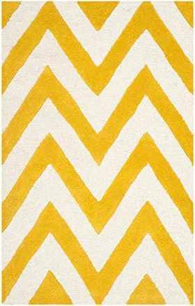 Safavieh Modern Teppich für Wohnzimmer, Esszimmer, Schlafzimmer - Cambridge Collection, Kurzer Flor, Gold und Elfenbein, 76 X 244 cm