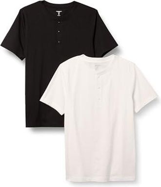 Amazon Essentials Henley en Coton Coupe Slim &agrave; Manches Courtes Homme, Lot de 2, Blanc/Noir, M