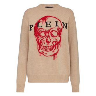 Philipp Plein Femme, Pulls, Beige, Taille: 40 FR Pullover Round Neck LS Intarsia Skull