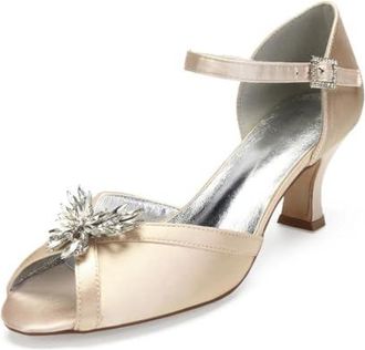 Generic Sandales De Mariée Talons Bas Chaussures À Talons Hauts Femmes Chaussures De Mariage Satinée Peep Toe Talons Hauts 6.5Cm,Champagne,40 EU