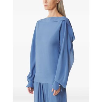 Lanvin Femme, Blouses et Chemises, Bleu, Taille: 40 FR Top &agrave; Manches Longues en Cr&ecirc;pe de Chine