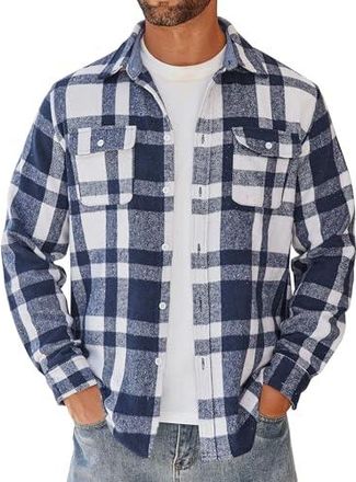 Coofandy Chemise en flanelle pour homme - Manches longues - Chemise de bûcheron à carreaux - Chemise de loisirs avec poche de poitrine - Veste à carreaux - Cou