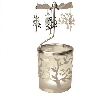 Kerzenfarm Hahn Kerzenfarm Tree of Life Drehkarussell f&uuml;r Teelichter, Metall und Glas, 16,5 cm hoch, Silber, 6 x 6 x 16,5 cm