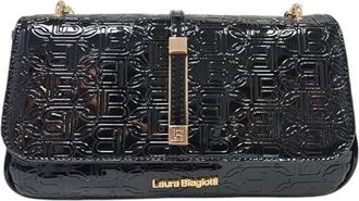 Laura Biagiotti Sac femme ligne Arcade, cuir synthétique peint impression LB, bandoulière chaîne métallique or, dimensions 27 x 9 x 14, fermeture à rabat et fermeture