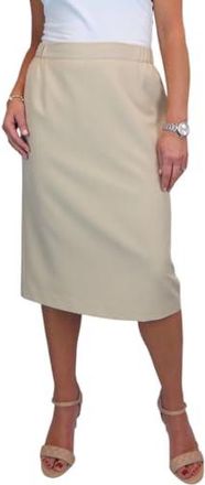 Paulo Due Jupe Crayon Doublée pour Femme avec Taille Partiellement Élastiquée sous Le Genou, Jupe De Bureau Beige 38-52 (48)