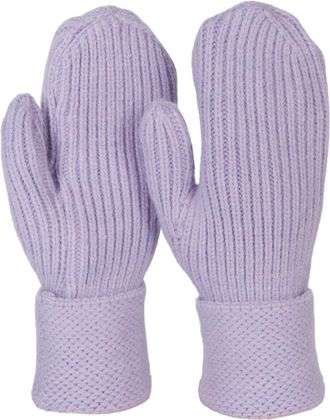 styleBREAKER Damen Winter Strick F&auml;ustlinge Einfarbig mit gemustertem Bund, warme Fausthandschuhe, Strickhandschuhe 09010046, Farbe:Flieder