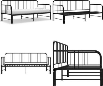 vidaXL Tagesbett Ausziehbar Schwarz Metall 90x200 cm - Tagesbett - Schlafsofa - Ausziehbett - Gästebett - Doppelbett - Home & Living