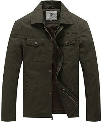 WenVen Homme Blouson en Coton Veste Coupe-Vent Veste Militaire Cargo Blouson Zippé Classique Manteau Casual Automne Veste dExtérieur Grande Taille Vert Milit