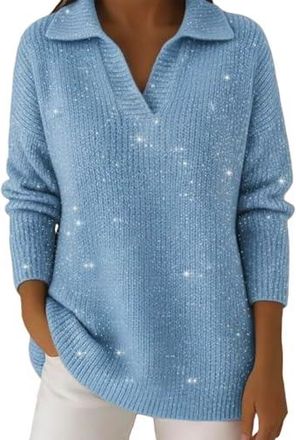 Generic Pull Paillettes Femme: Chic et &Eacute;l&eacute;gant Haut Grande Taille Tendance Pullover en Tricot Femmes Manches Longues Tops pour Tenues Quotidiennes V&ecirc;tements &agrave;