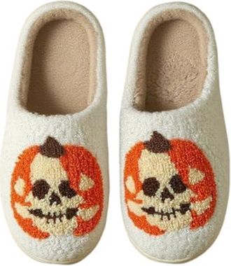 Generic Chaussons pour femme avec doublure chaude avec motif citrouille pour homme et femme pour lhiver et lautomne, Blanc., 38 EU