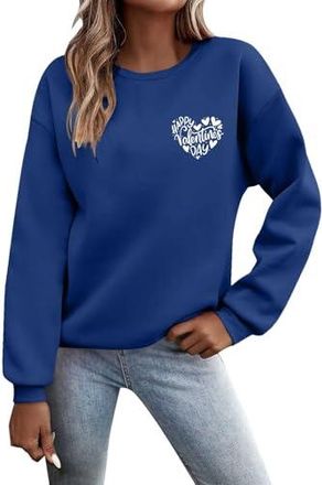 Generic Sweat &agrave; capuche &agrave; col rond imprim&eacute; tendance pour la Saint-Valentin 2026, bleu, XL