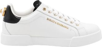 Dolce & Gabbana Low-Top Sneaker - White Leather Sneakers With Black Heel Tab - Gr. 35 (EU) - in Wei&szlig; - f&uuml;r Damen