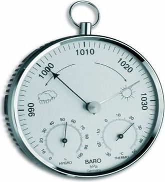 TFA Dostmann Analoge Wetterstation mit Metallring, 20.3006, inkl Barometer, Thermometer, Hygrometer, zur lokalen Wettervorhersage, deutsches Familienunternehmen, s
