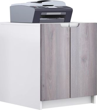 Vladon Druckerkommode Logan, Aktenschrank mit 2 Fächern und 2 Türen, Korpus in Weiß matt, Fronten in Eiche Nordic, (51 x 60,5 x 54 cm)