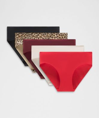 lululemon Culotte bikini InvisiWear taille mi-haute Lot de 5 pour Femmes - Noir/Rouge/Brun - Taille XL