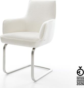 DELIFE Freischwinger Heira-Flex mit Armlehnen Boucl&eacute; Soft Beige Freischwinger flach Edelstahl Taschenfederkern, Esszimmerst&uuml;hle