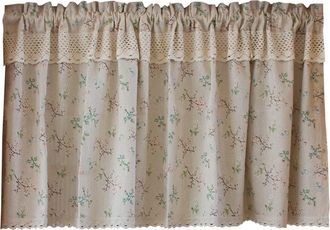 A.Monamour Gardine Scheibengardinen Kurzstores Baumwolle Leinen Blumen Blickdicht Beige Rustikal Landhausstil Kurzvorhang Kurzgardinen Küchengardine Küchenvorhan