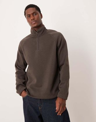 Arket Sweat molletonné en coton à col zippé - Marron-Brown
