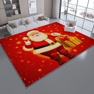 Generic Tapis De Salon Rouge 120 x 180 cm avec Motif P&egrave;re No&euml;l Mignon De Dessin Anim&eacute;, Tapis Antid&eacute;Rapant Lavable Poil Ras Moelleux pour Chambre, Salle &agrave; Mang