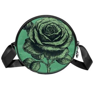 Generic Sac &agrave; bandouli&egrave;re Circle pour femme, petit sac &agrave; bandouli&egrave;re vert et noir, avec fermeture &eacute;clair, bretelles r&eacute;glables, sac &agrave; main rond d&eacute;contract&eacute; pou