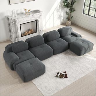 Generic L-f&ouml;rmiges modulares Cordsofa, modulares Ecksofa, Dreisitzer-Sofa, rahmenloses Sofa, ergonomisch, hochelastisch 32D gepolstert, for Wohnzimmer(Gris,4S