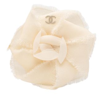Chanel Cream CC Linen Camellia Brooch