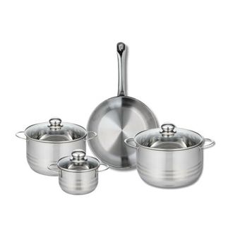 Fackelmann ELO 9871350 Batterie de cuisine 4 pièces, Ensemble de 1 Poêle de cuisson 28 cm et 3 faitouts 14, 20 et 24 cm Elo Profi Brillant, inox, induction